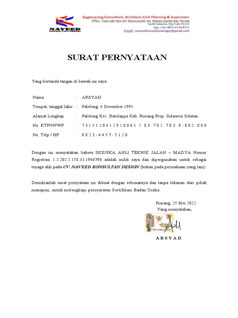 Format-Surat-Pernyataan-Bermaterai | PDF