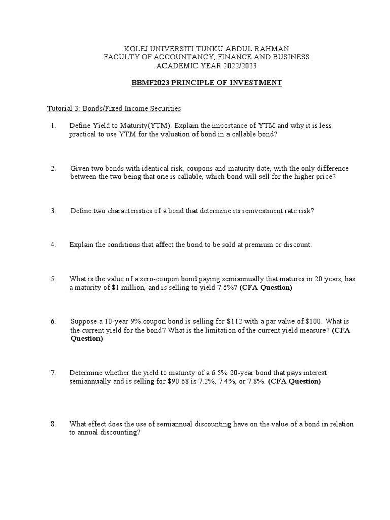 Tutorial 3 Bond Question | PDF