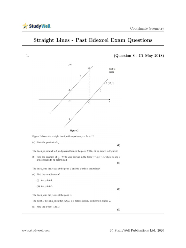 Edexcel Straight Line Exam Questions | PDF | Geometry | Analytic Geometry