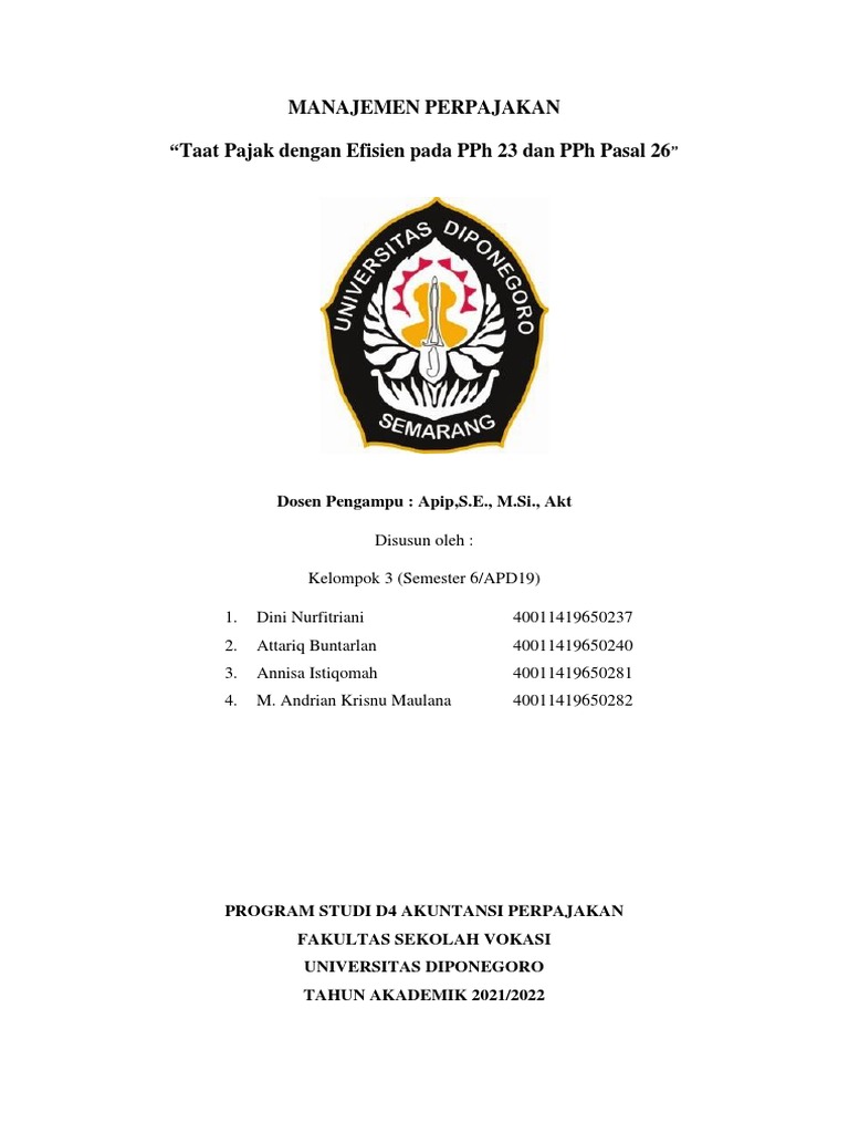 Kelompok 3 - Taat Pajak Dengan Efisiensi Pada PPH Pasal 23 Dan PPH Pasal 26 | PDF | Pengelolaan ...