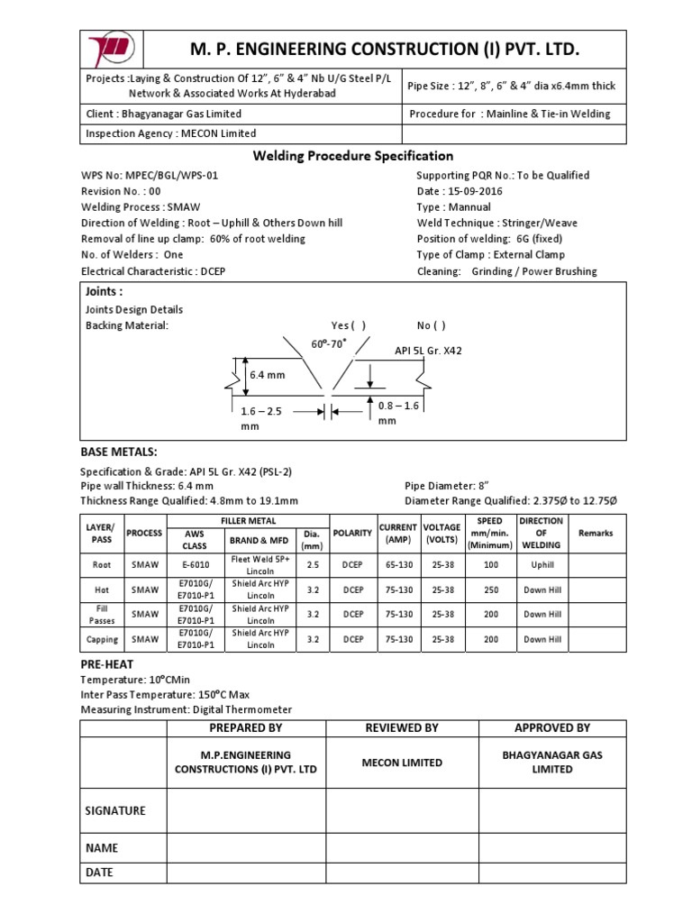 MPEC WPS for 8 | PDF | Construction | Welding