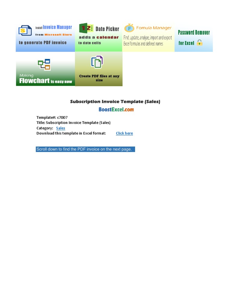 Subscription Invoice Template Download | PDF