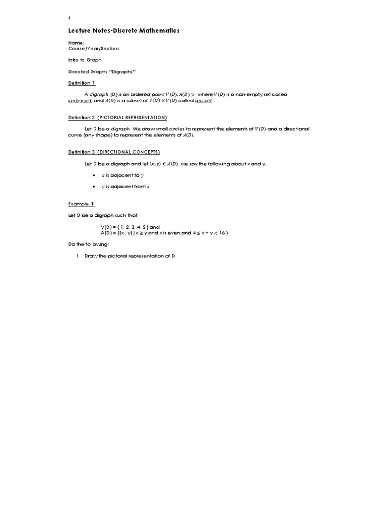 Lecture Notes on Directed Graphs (Digraphs), Relations on Sets, and ... Lecture Notes on Directed Graphs (Digraphs), Relations on Sets, and ...