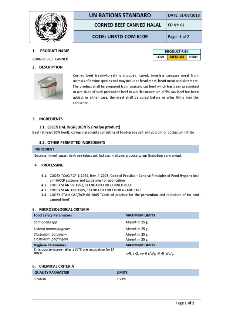 Unstd-com 6109 Corned Beef Canned Halal | PDF | Curing (Food Preservation) | Beef