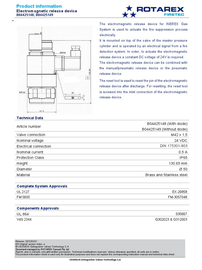 Electromagnetic Release Device Mini PN B04425148, B04425149 | PDF ...