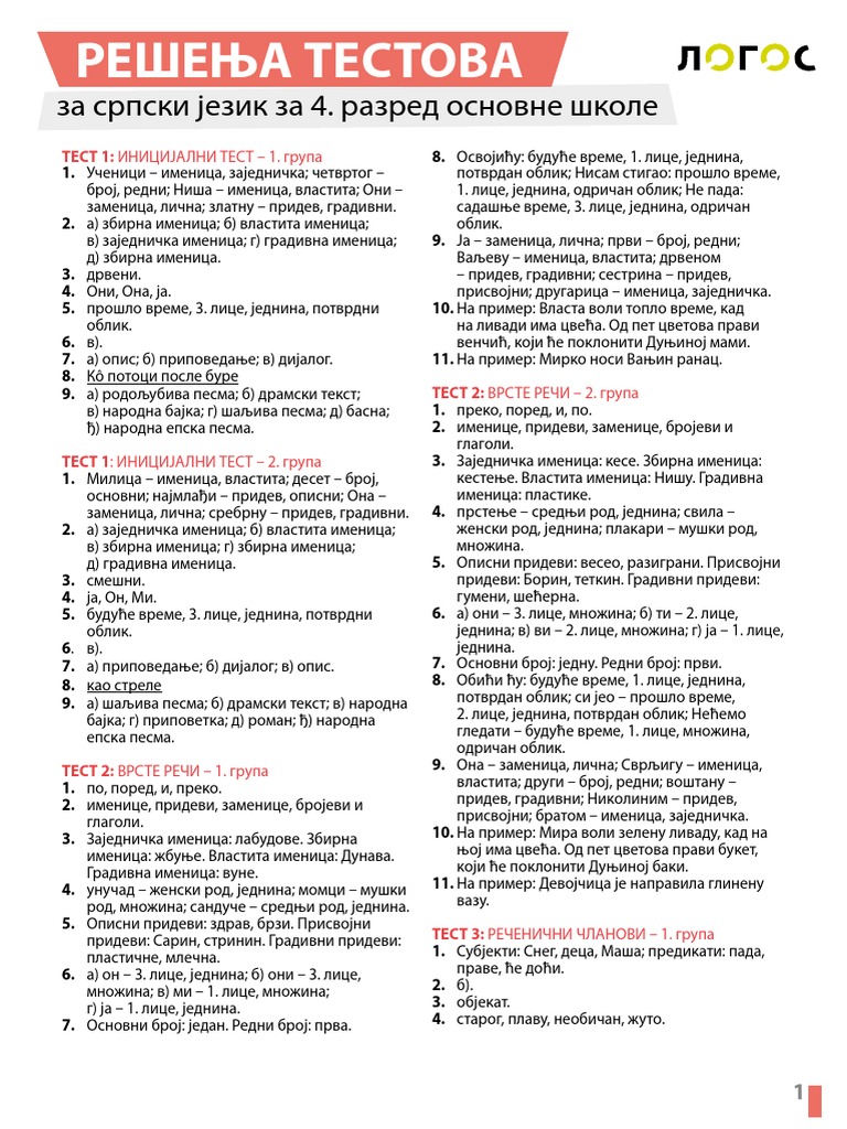 Novi Logos Srpski 4 Testovi | PDF