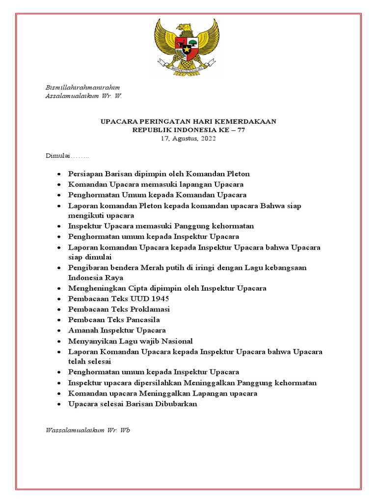 Contoh Teks MC Upacara 17 Agustus, Proklamasi, Dan Undang Undang Dasar | PDF | Perjalanan | Seni