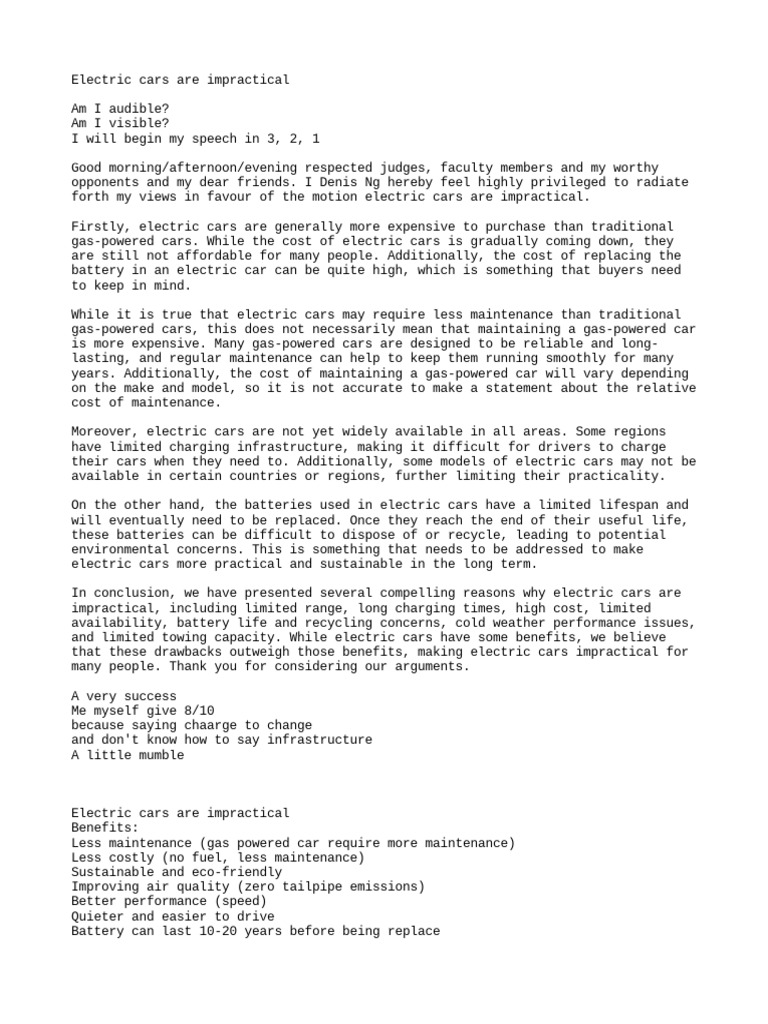 Topic 16. Electric Cars Are Impractical | PDF | Electric Car | Car