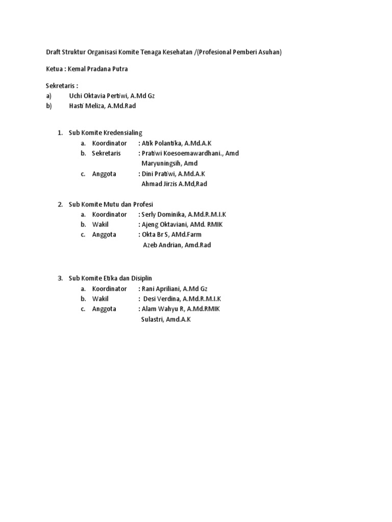 Draft Struktur Organisasi Komite Tenaga Kesehatan | PDF