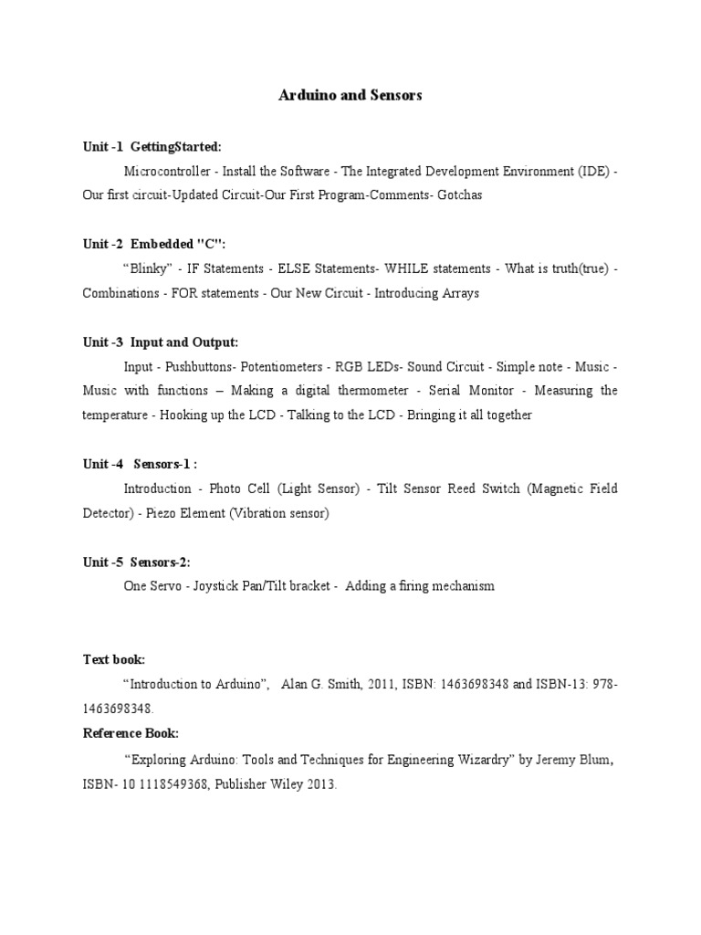 Arduino and Sensors Syllabus | PDF