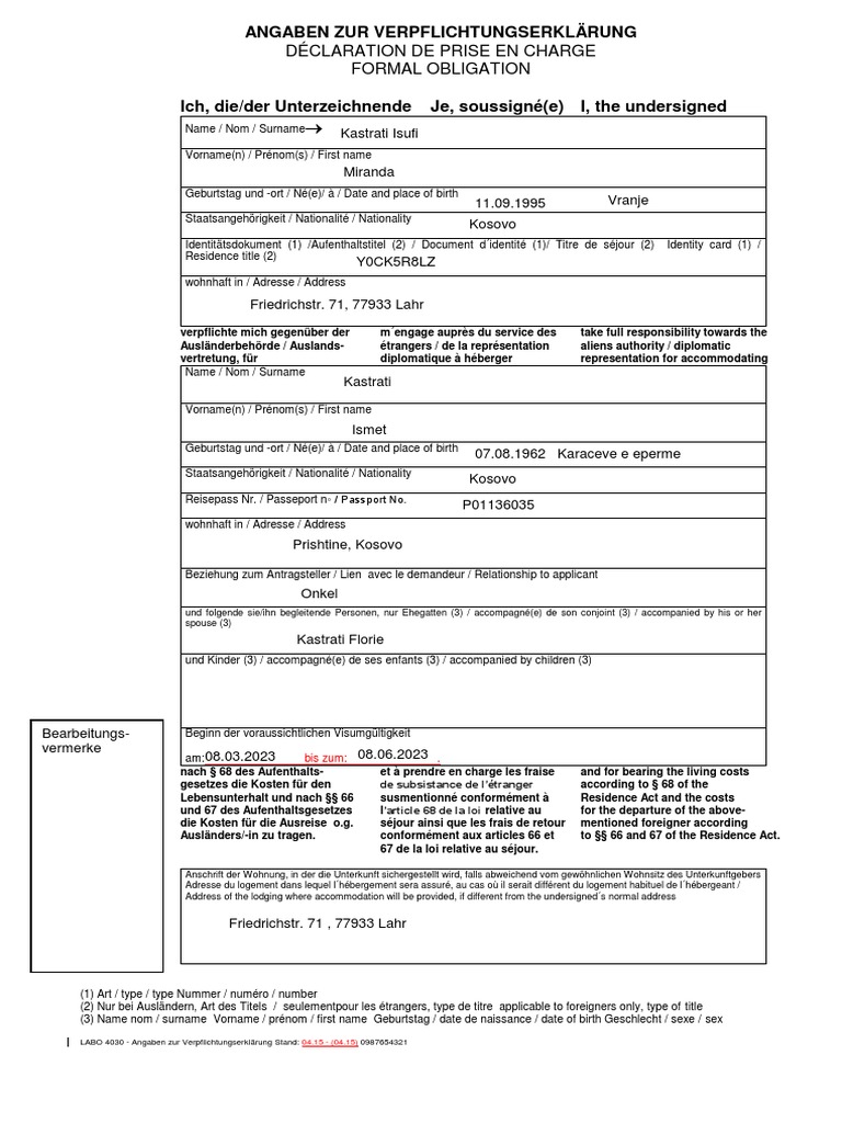 Angaben Zur Verpflichtungserklaerung | PDF