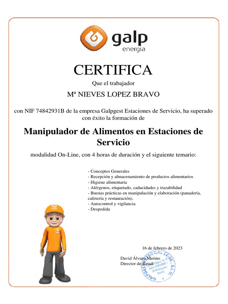 Certificado Manipulador | PDF