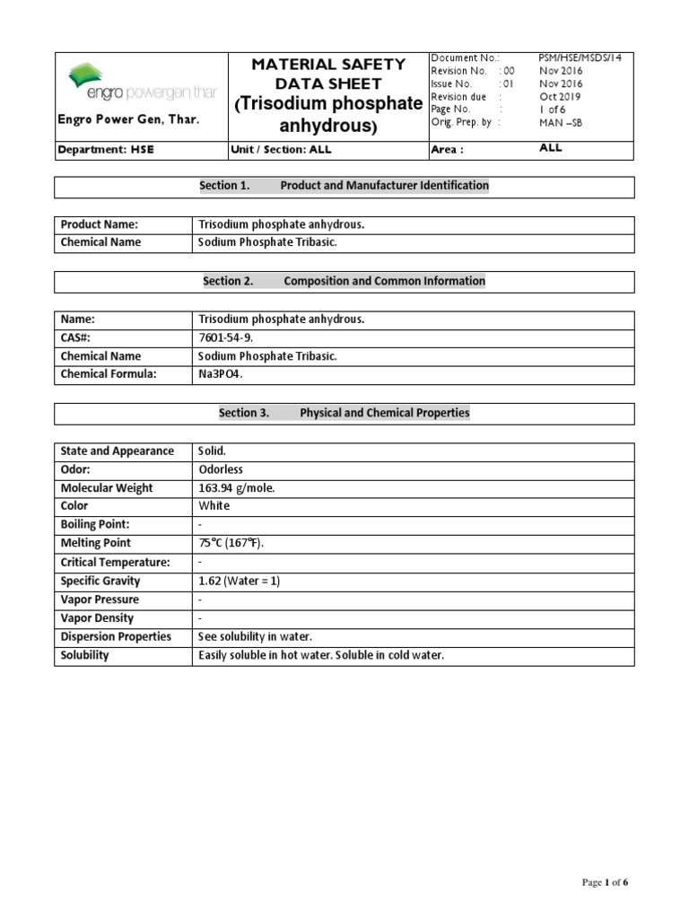 14 MSDS Na3PO4 | PDF | Personal Protective Equipment | Dangerous Goods
