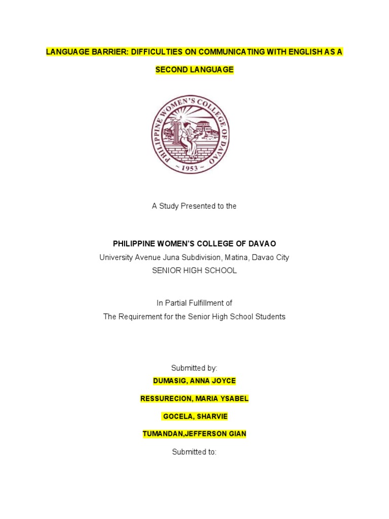 CHAPTER 1 Title Page Background of The Study | PDF | English Language ...