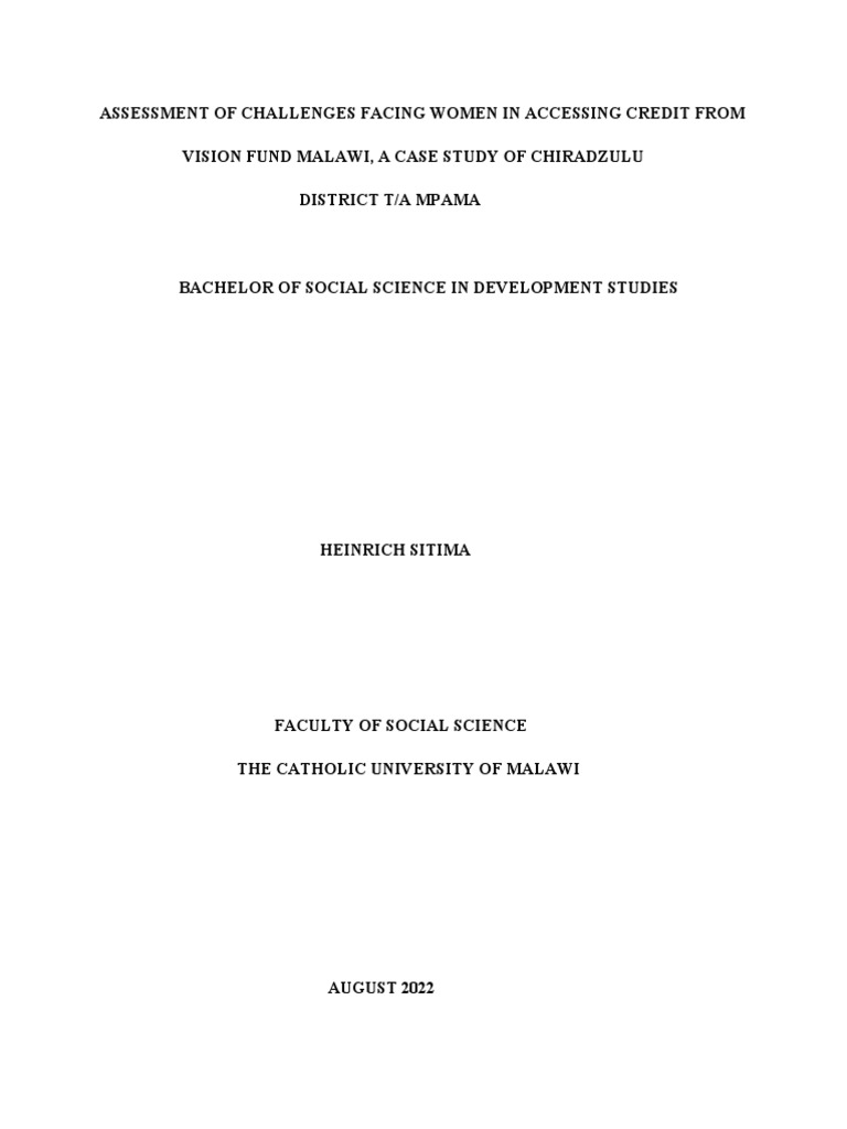 Challenges Women Face Accessing Credit from Vision Fund Malawi | PDF | Methodology | Microfinance