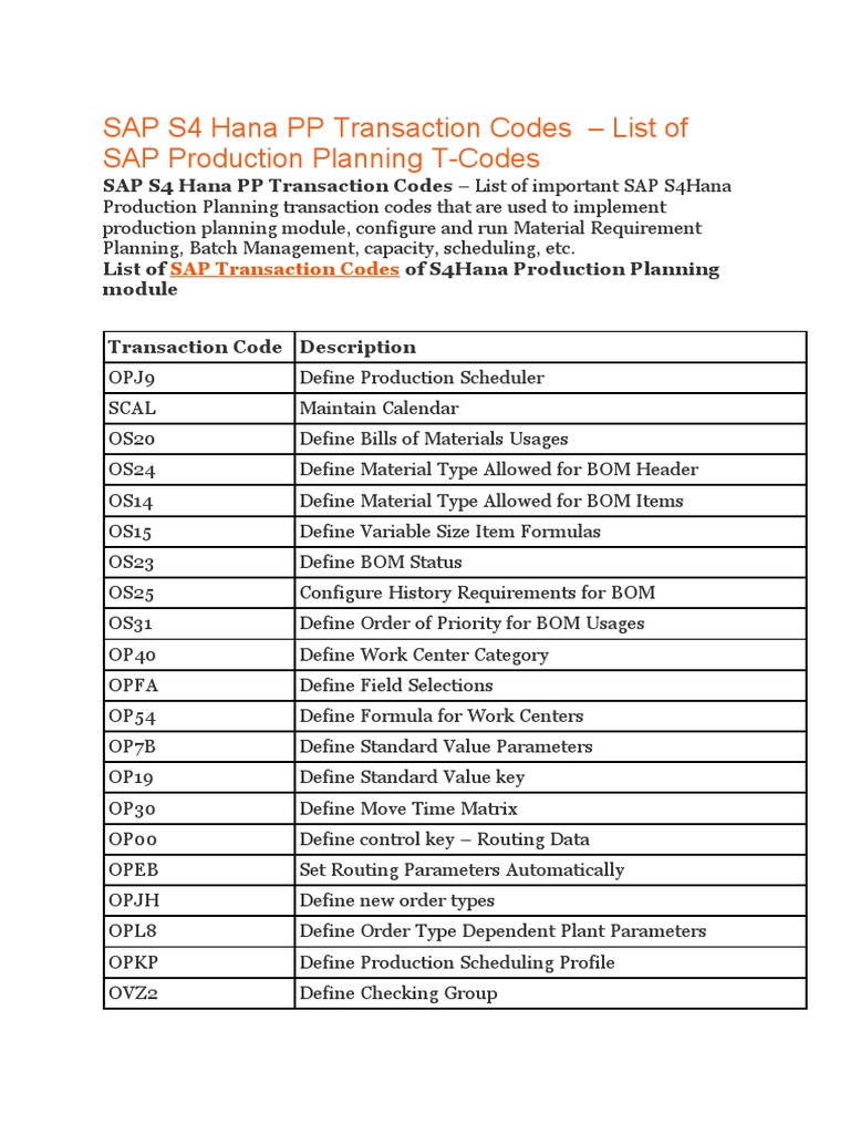 PP Transaction Codes | PDF | Scheduling (Production Processes) | Computer Programming