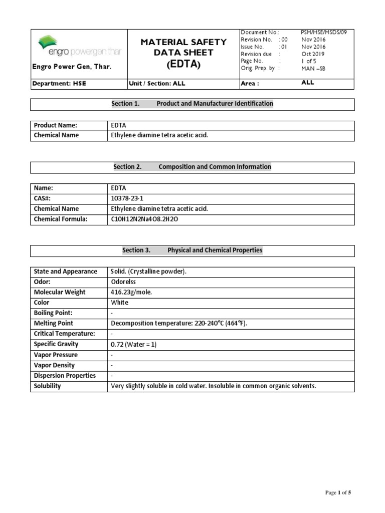 09 MSDS Edta | PDF | Personal Protective Equipment | Safety