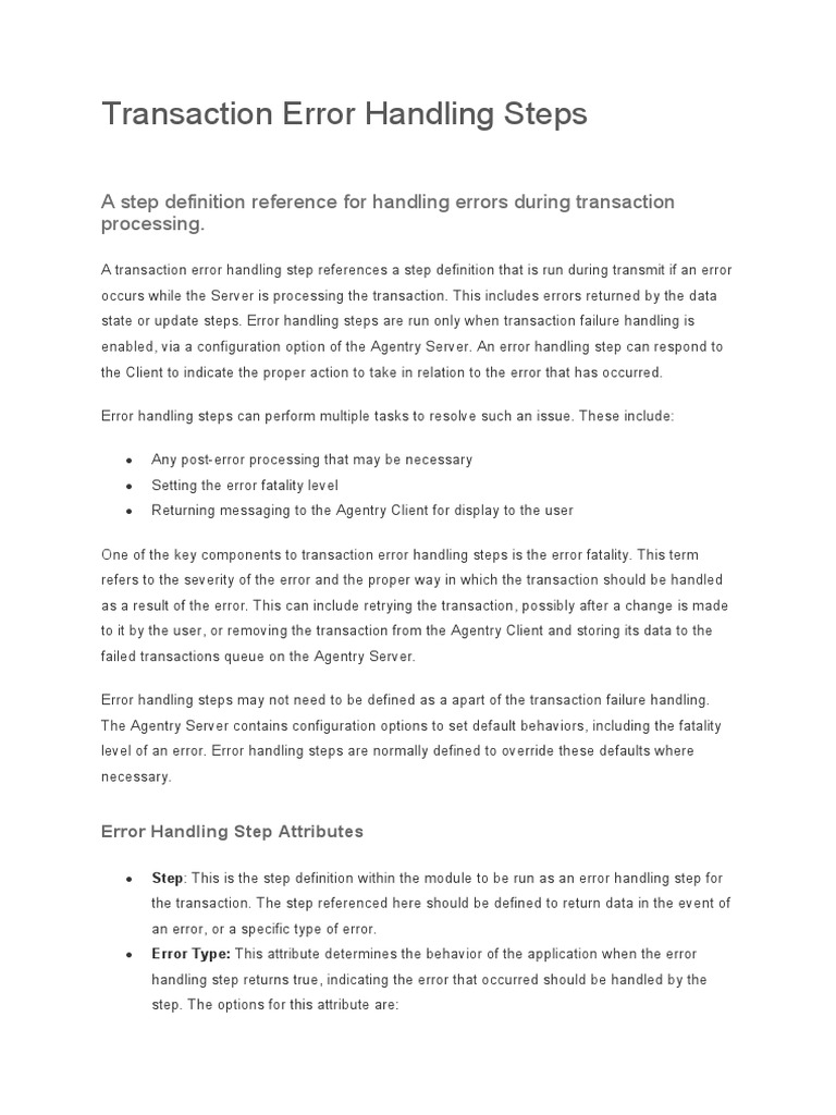 Transaction Error Handling Steps | PDF | Server (Computing) | Database Transaction