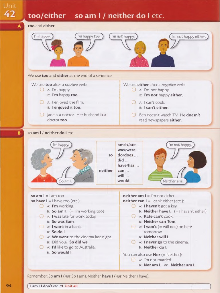 Too/either So Am I / Neither Do I Etc.: O O O O O O | PDF