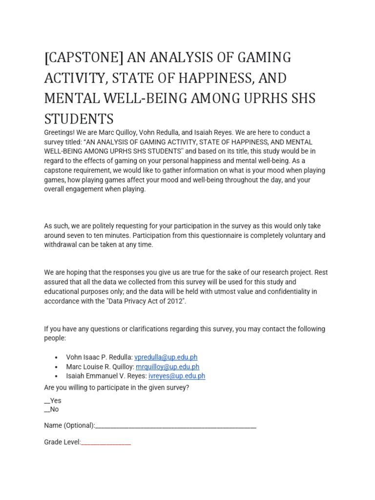 Questionnaire | PDF | Well Being | Happiness
