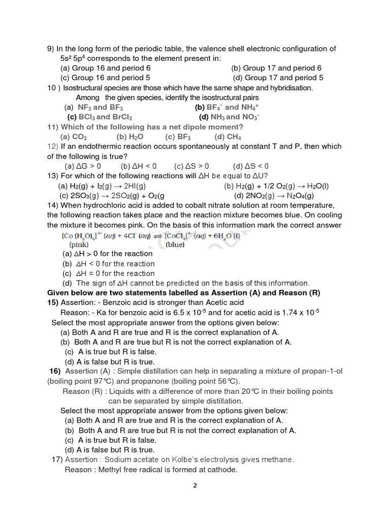 Kvs Sample Paper Chemistry Page 2 - 6 | PDF | Redox | Atomic Orbital