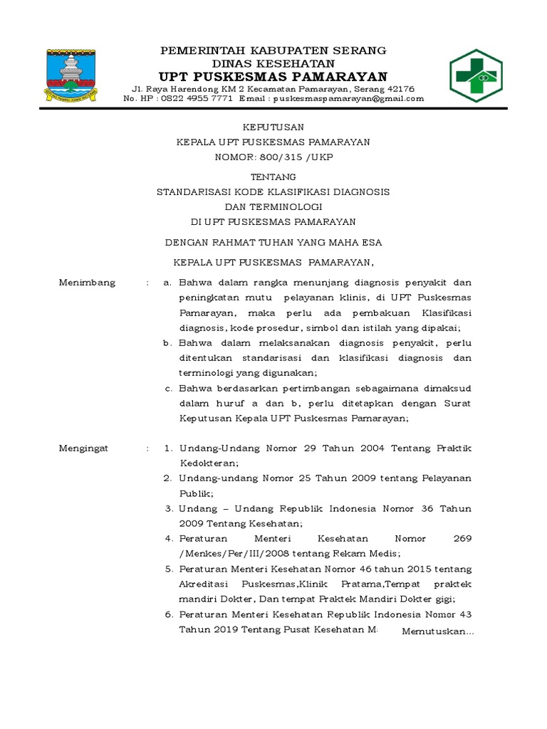 SK Standarisasi Kode Klasifikasi Ok | PDF