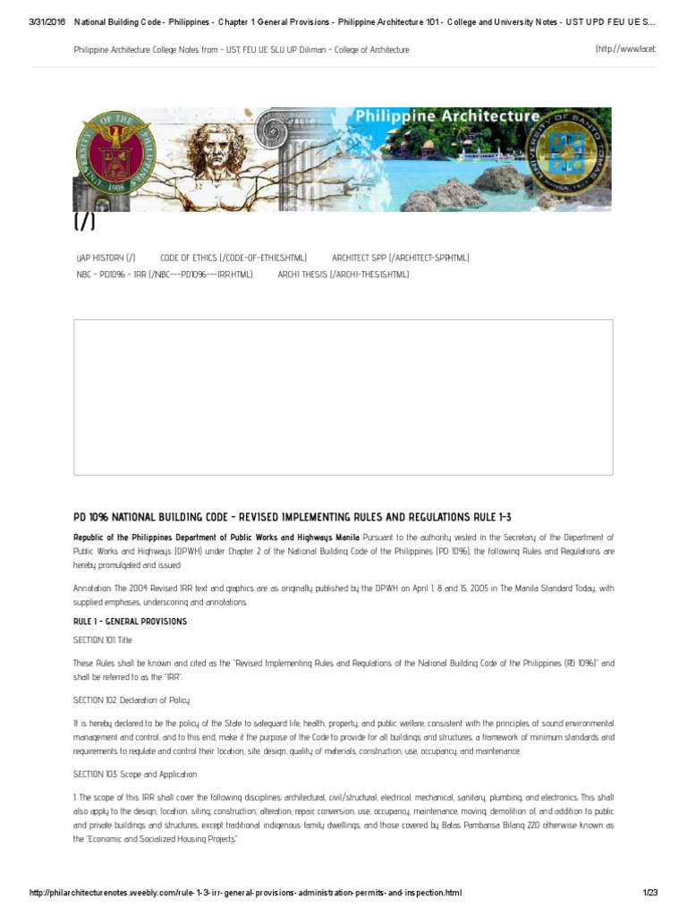 PD 1096 National Building Code - Revised Implementing Rules and ...