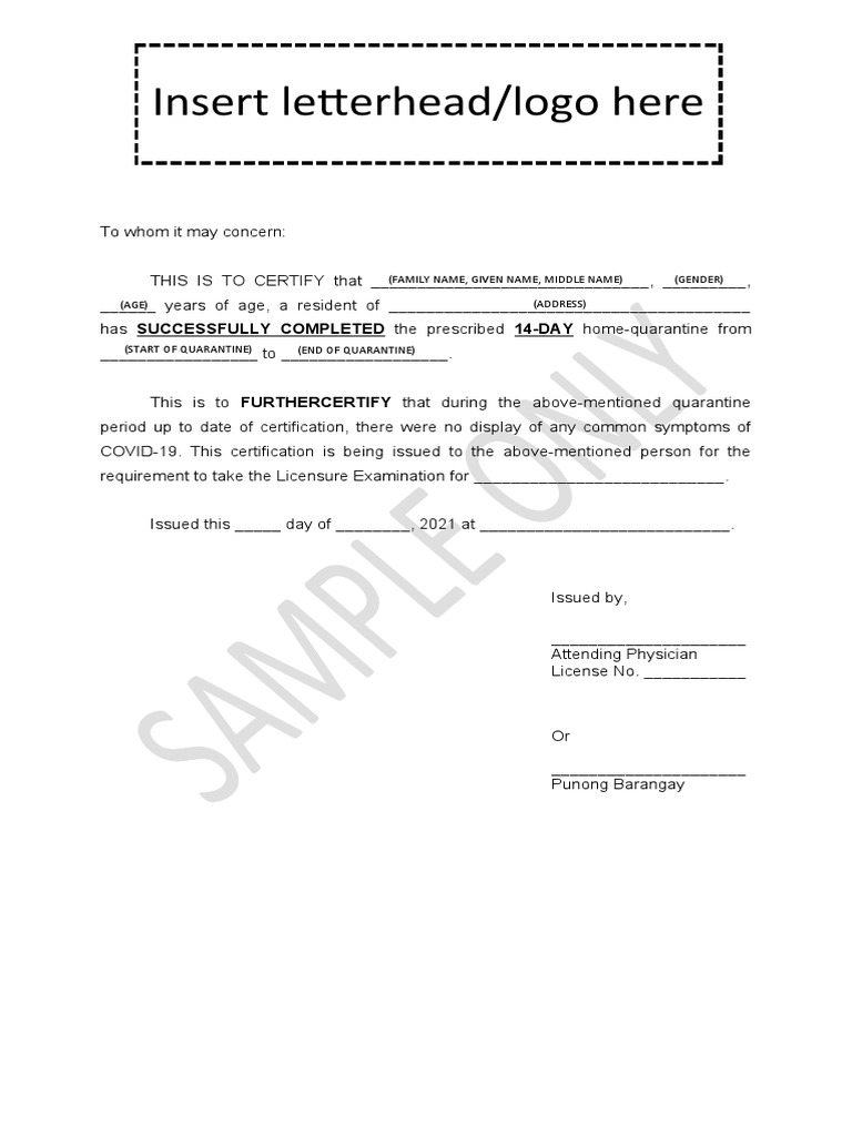 2 Cert. of Quarantine - Sample | PDF