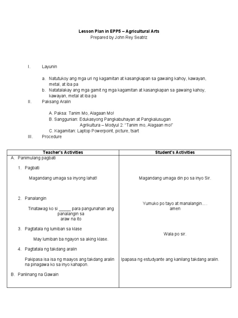 5e's Lesson Plan in EPP5 - AGRICULTURAL ARTS | PDF
