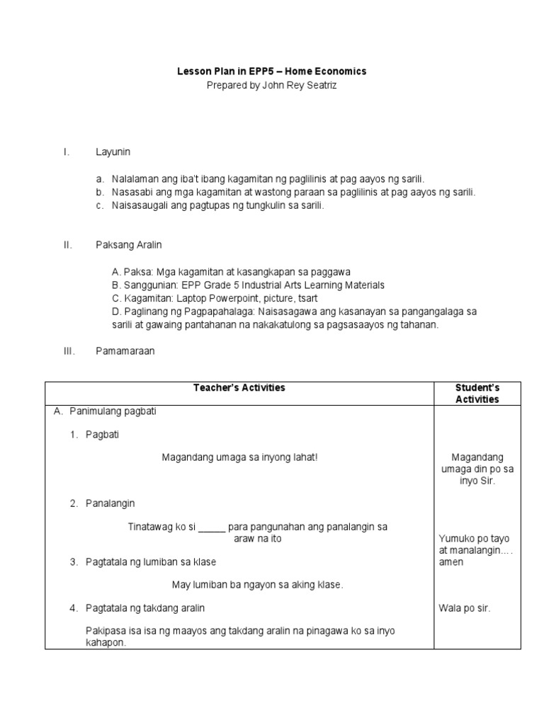 5e's Lesson Plan in EPP5 - Home Economics | PDF