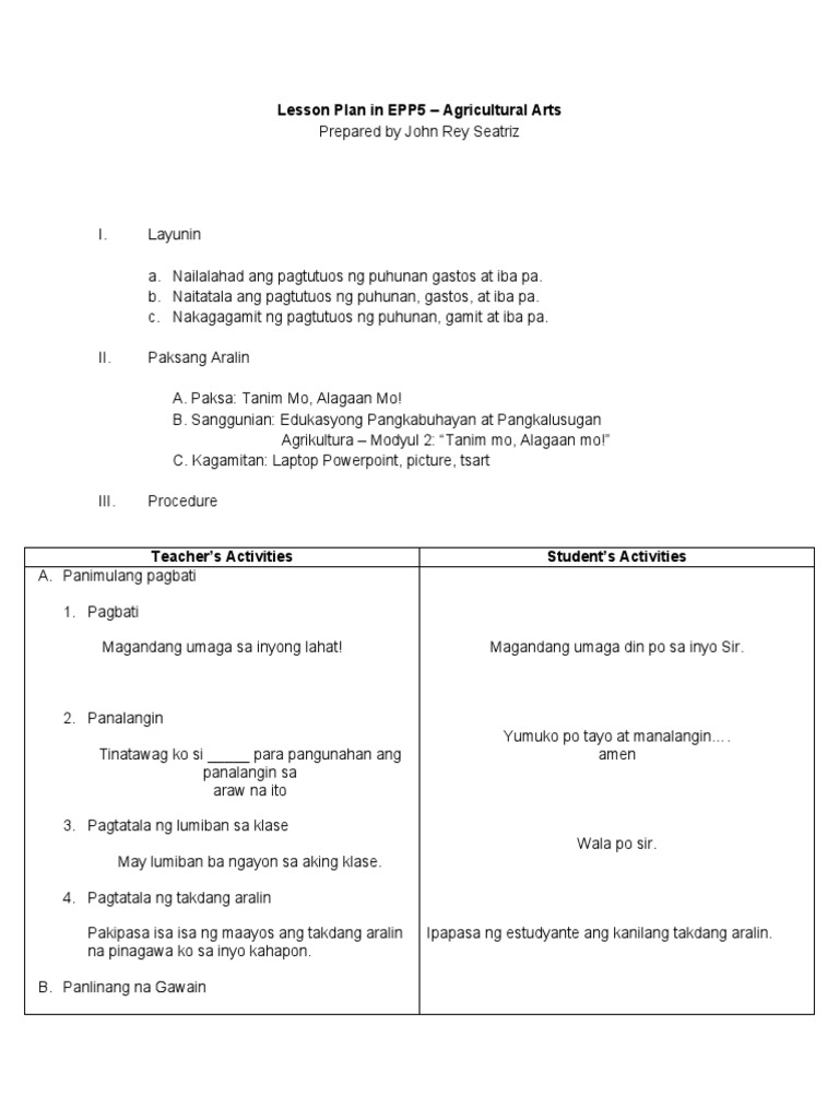 5e's Lesson Plan in EPP5 - Agricultural Arts | PDF