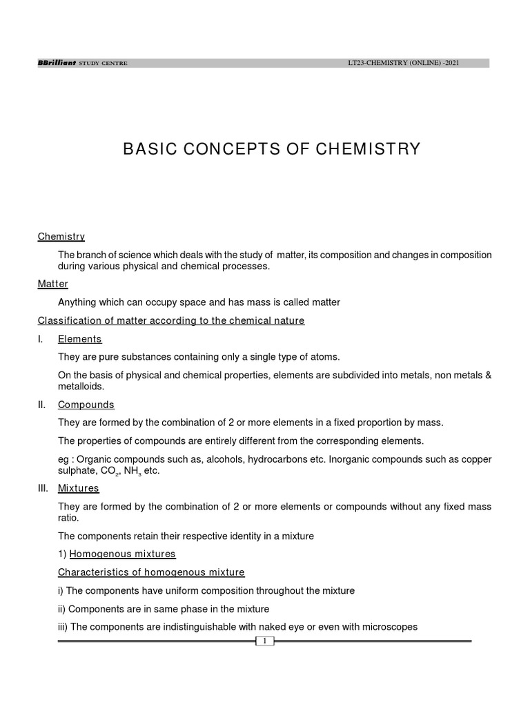 Basic Concepts of Chemistry | PDF | Mole (Unit) | Stoichiometry