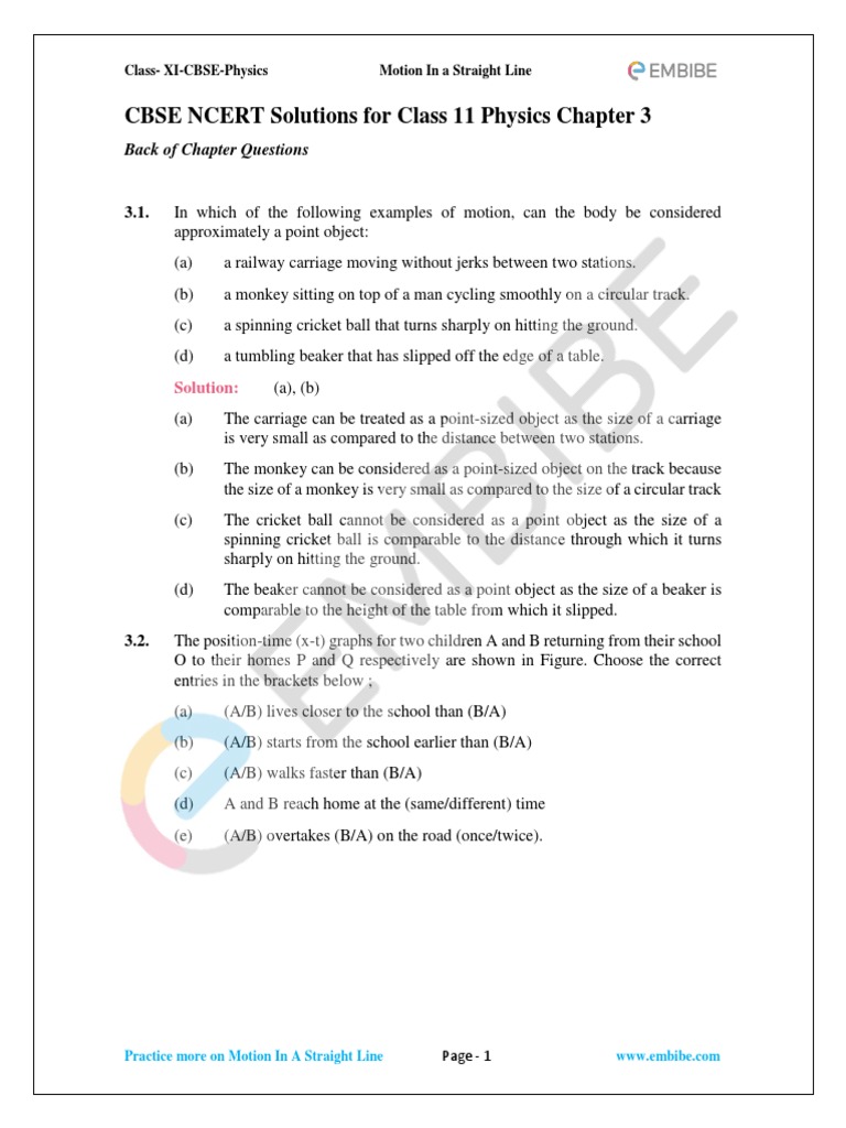 Class 11 Physics: Motion Practice | PDF | Velocity | Acceleration