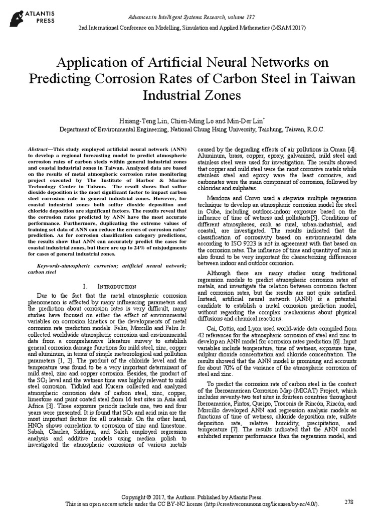 Application of Artificial Neural Networks On | PDF | Corrosion | Physical Sciences