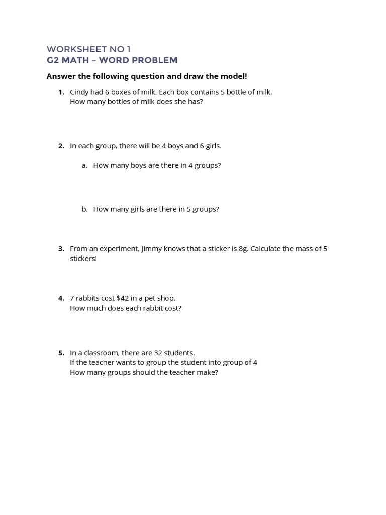 G2 - Math Word Problem 2 | PDF