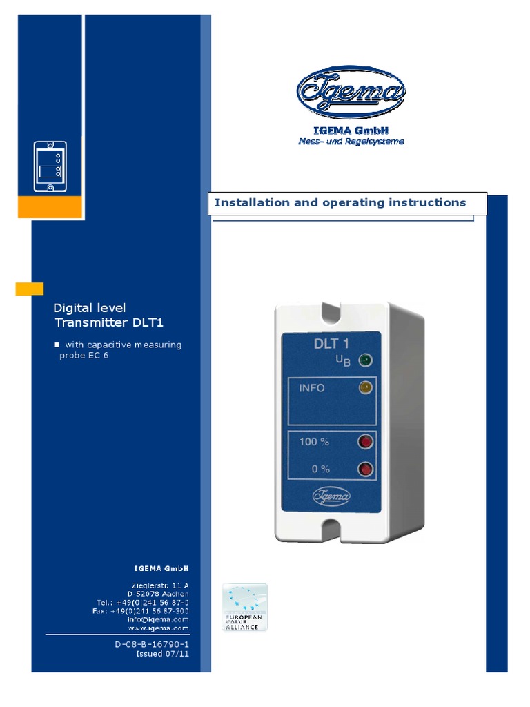 Digital Level Transmitter DLT1: Installation and Operating Instructions ...