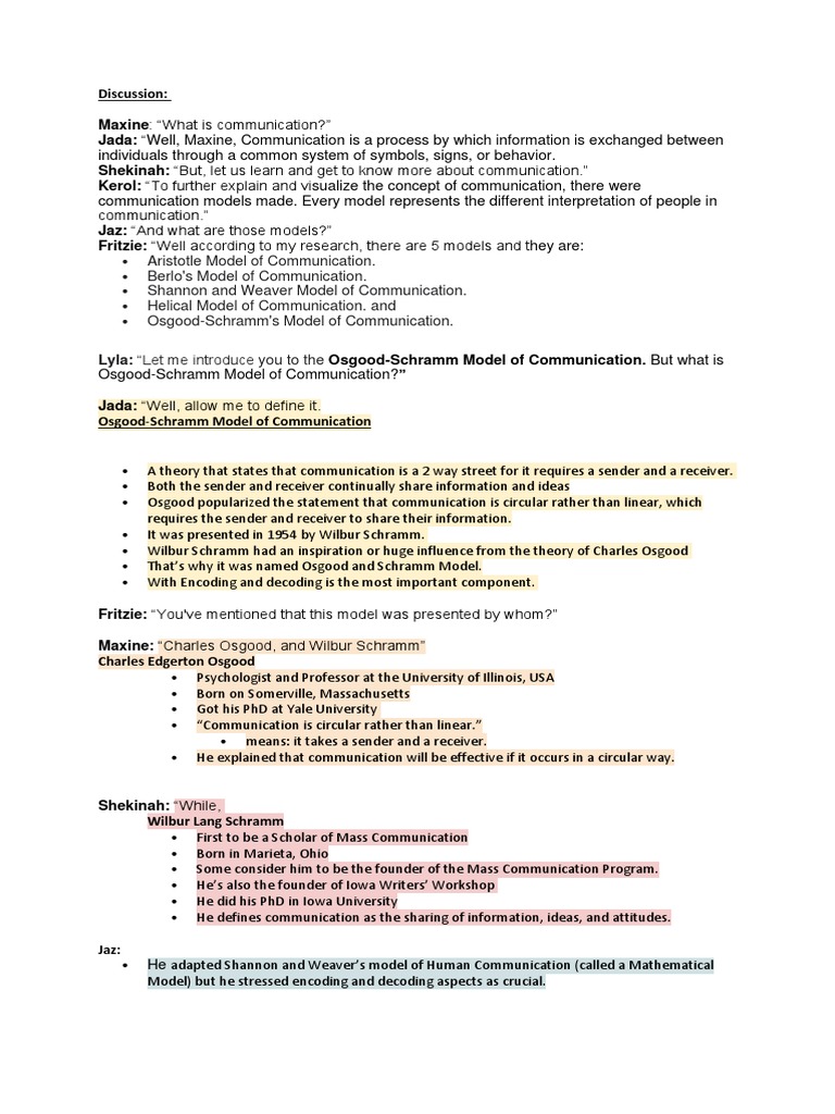 Five models of communication discussed | PDF | Communication | Cognitive Science