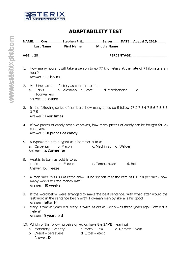 B. Adaptability Test | PDF