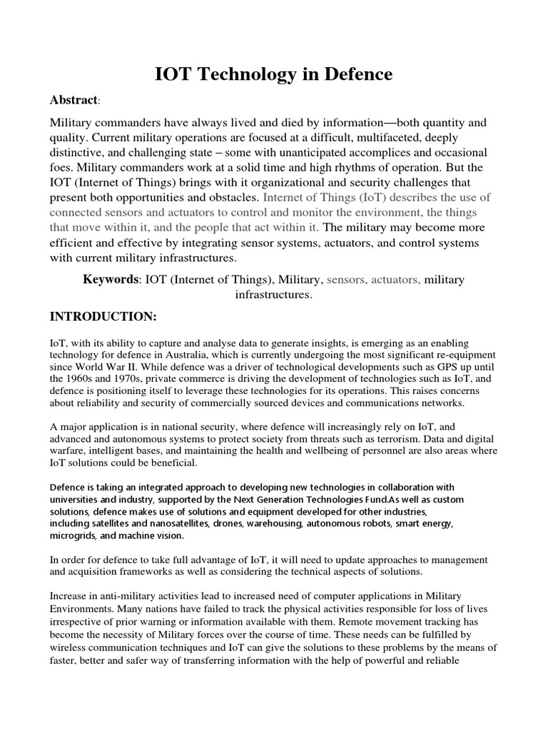 Defence Technology Based On IOT | PDF | Internet Of Things | Computer ...