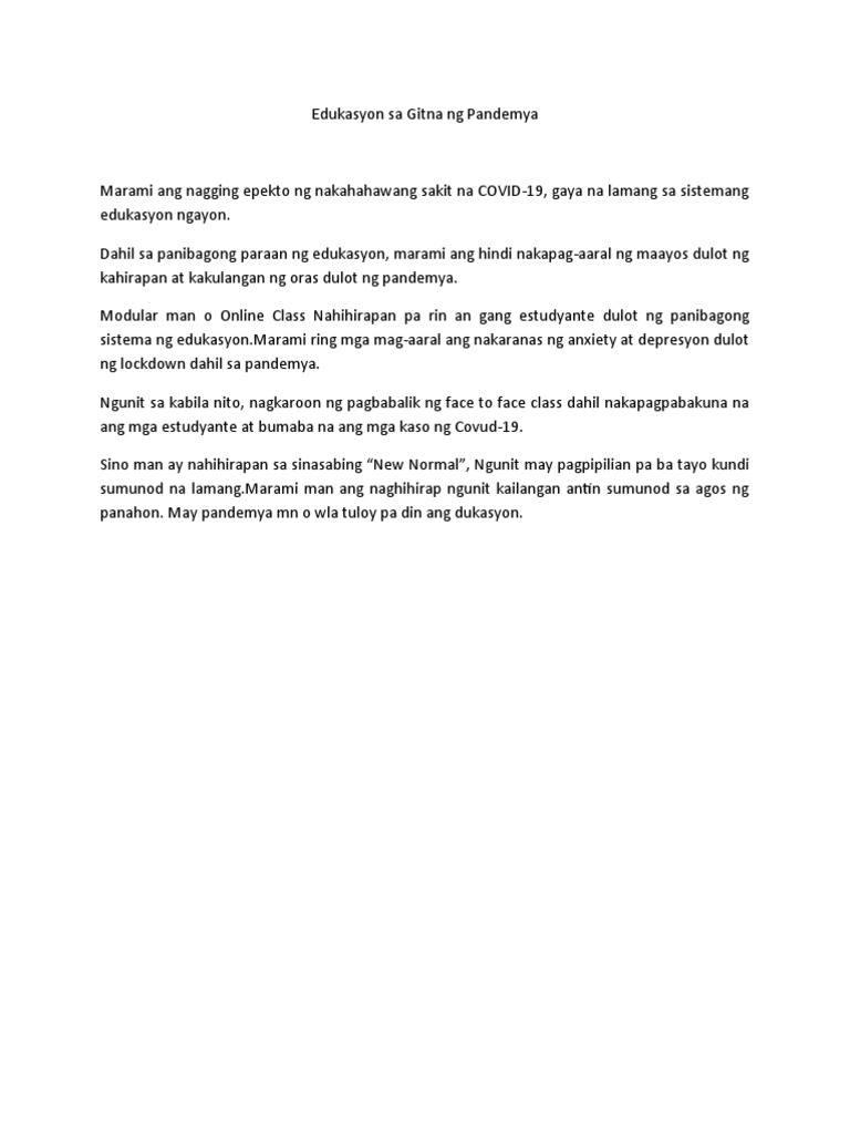 Edukasyon Sa Gitna NG Pandemya | PDF