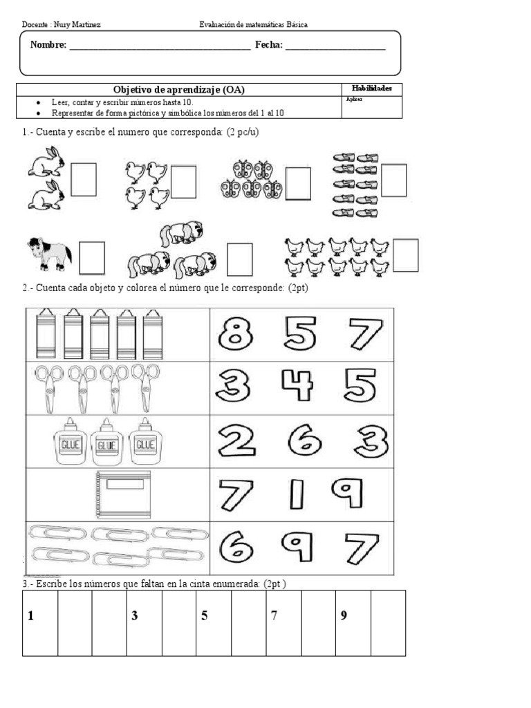 Prueba de Matematicas Primero | PDF