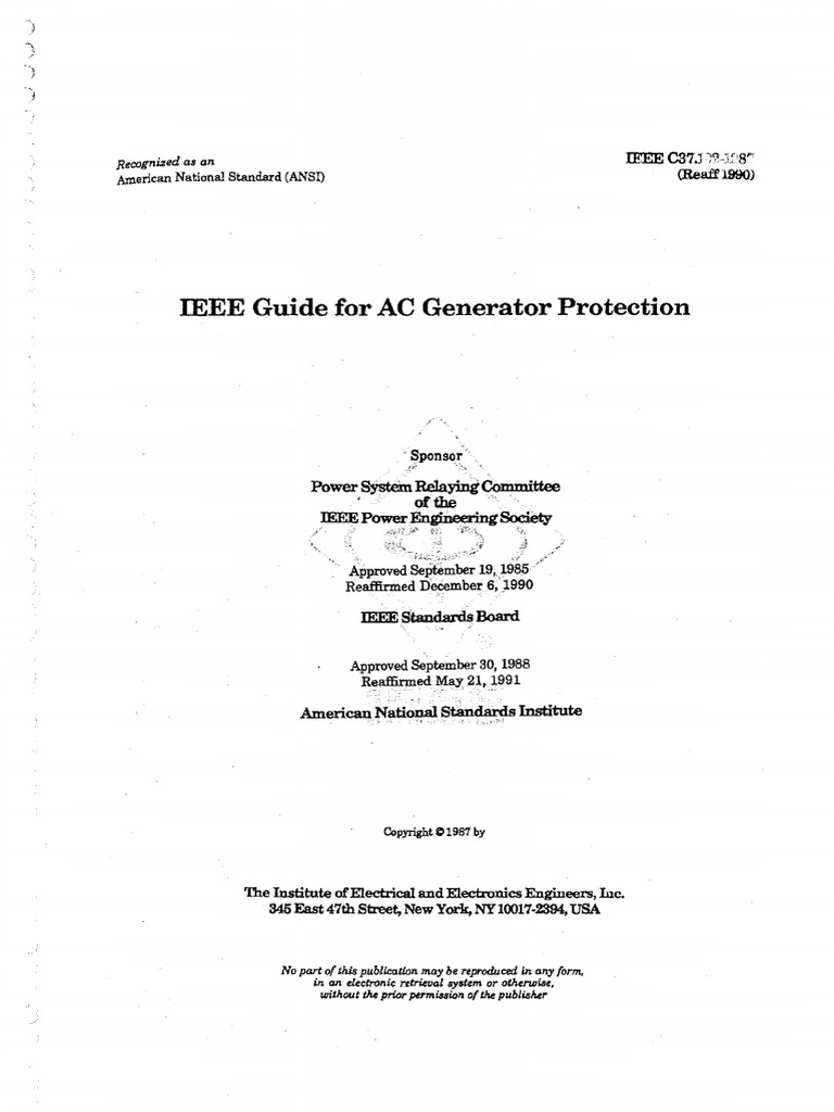 Ansi Ieee c37 102 1987 Guide For Ac Gene | PDF