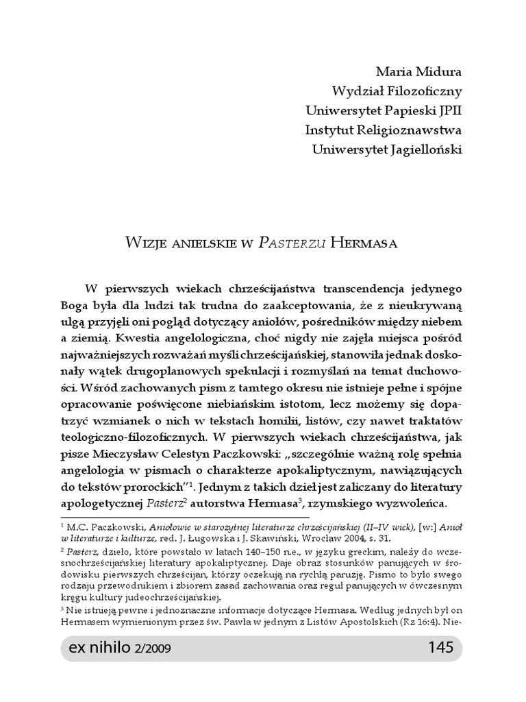 Wizje Anielskie W Pasterzu Hermasa Ex Nihilo 2 Midura | PDF