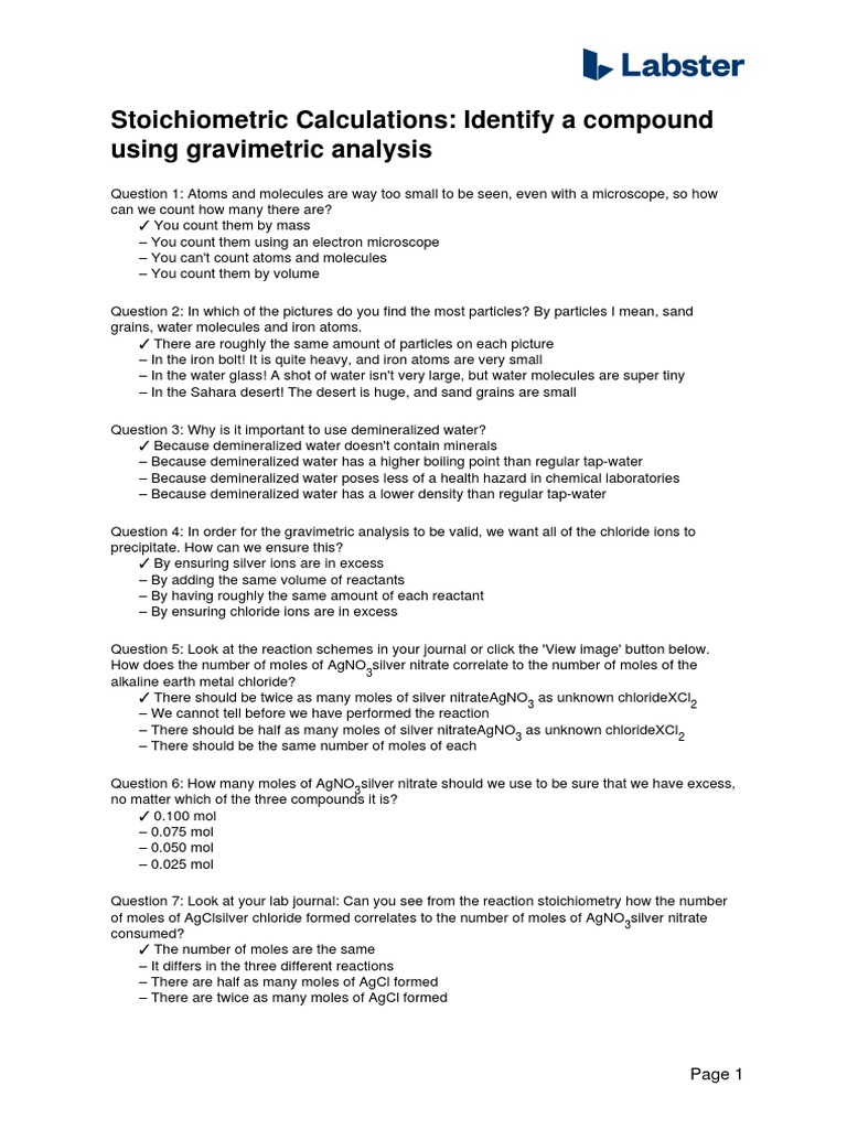 Questions Stoichiometric Calculations Identify A Compound Using