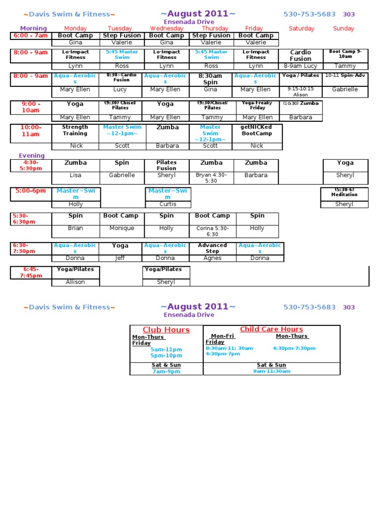 August Class Schedule | PDF