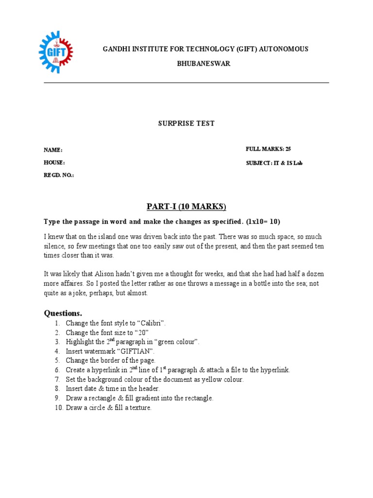 B-Tech Class Test Question Set 1 | PDF | Writing | Written Communication