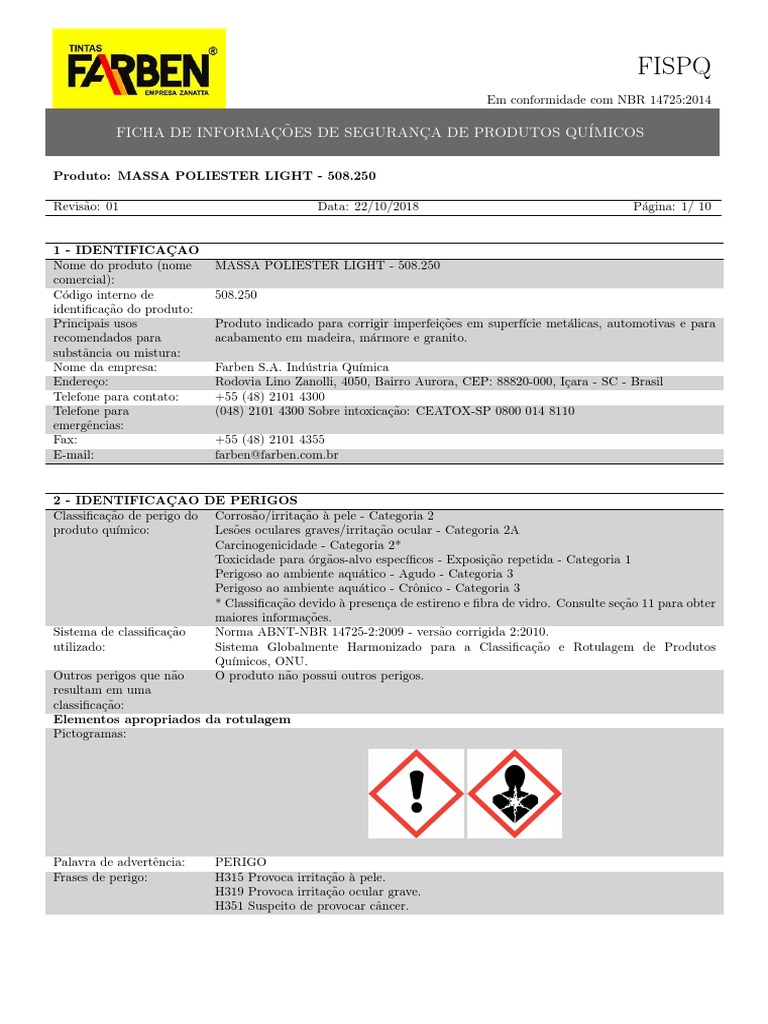 Fispq 508.250 GHS | PDF | Temperatura | Embalagem e rotulagem