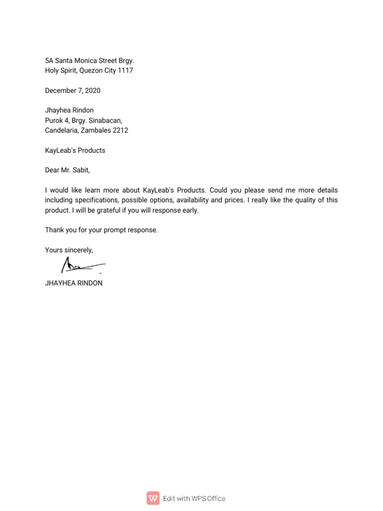 Inquiry Letter-Wps Office | PDF