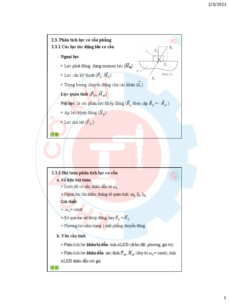 2.3 Phân tích lực cơ cấu phẳng | PDF