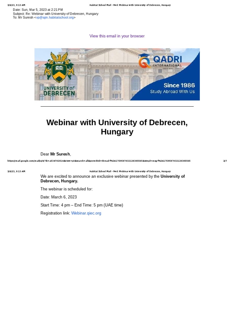 Webinar With University of Debrecen, Hungary | PDF | University | Web ...